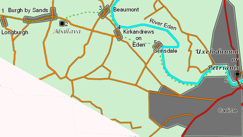 Map for Hadrian's Wall stage two: Burgh by Sands to Carlisle